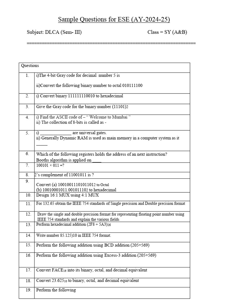 DLCoA Sample Questions For End Sem Exam 25 | PDF | Binary Coded Decimal | Computer Architecture