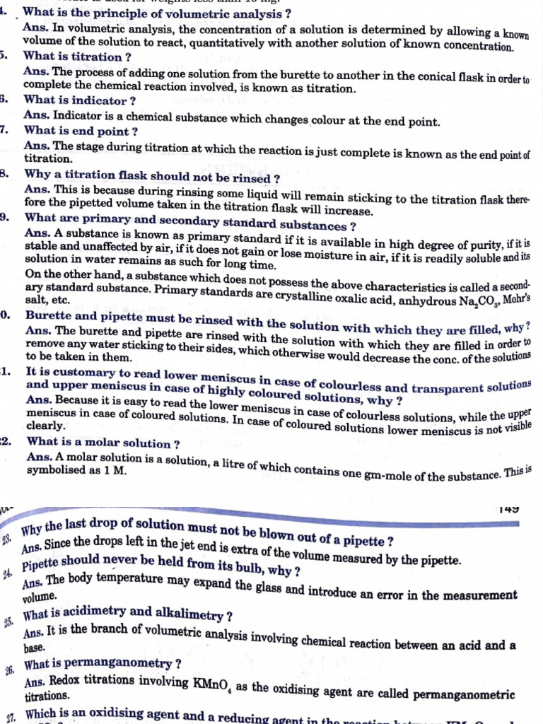 Viva Questions On Redox Titrations, Class 12 | PDF | Titration | Chemistry
