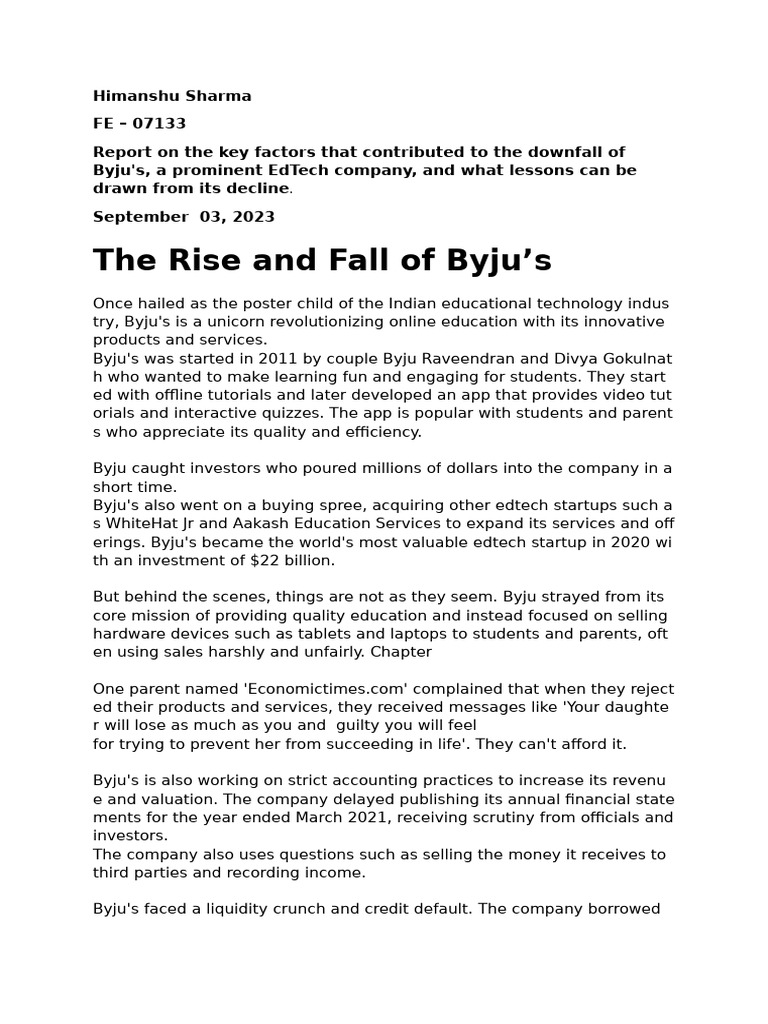 The Rise and Fall of Byju | PDF | Business | Educational Technology