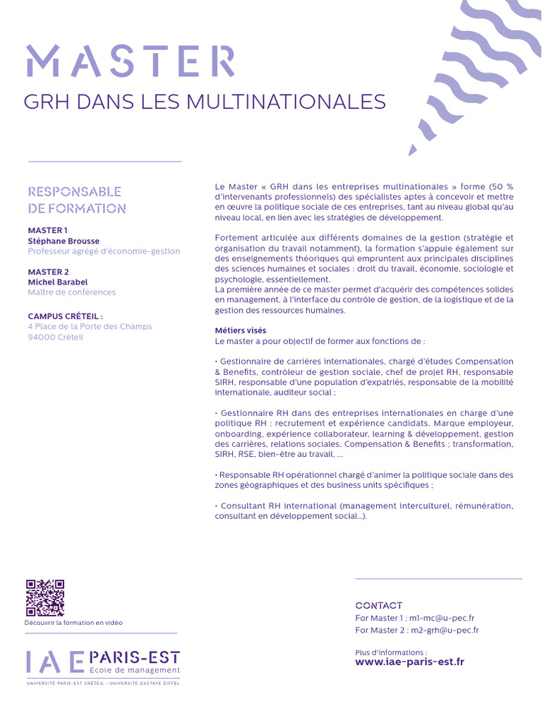 Master GRH Multinationales à Créteil | PDF | Gestion des ressources ...