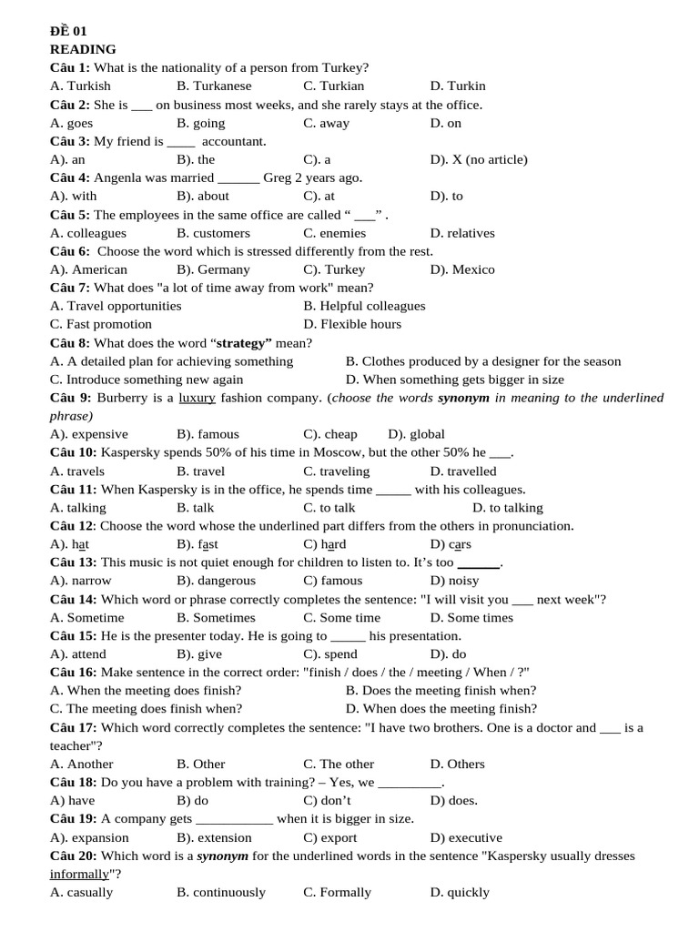 Đề Kiểm Tra Giữa Học Phần Dh22qtk Avcn 2 | PDF | Linguistics
