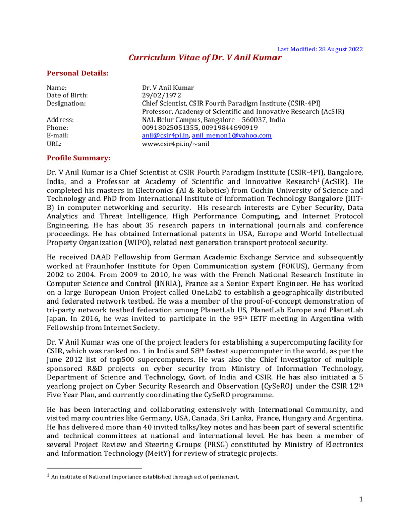 Anil Profile Full Revised | PDF | Denial Of Service Attack | Computer Security