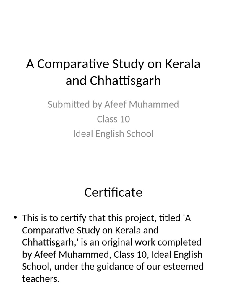 Comparative Study Kerala Chhattisgarh Afeef Final | PDF | Kerala | Economies