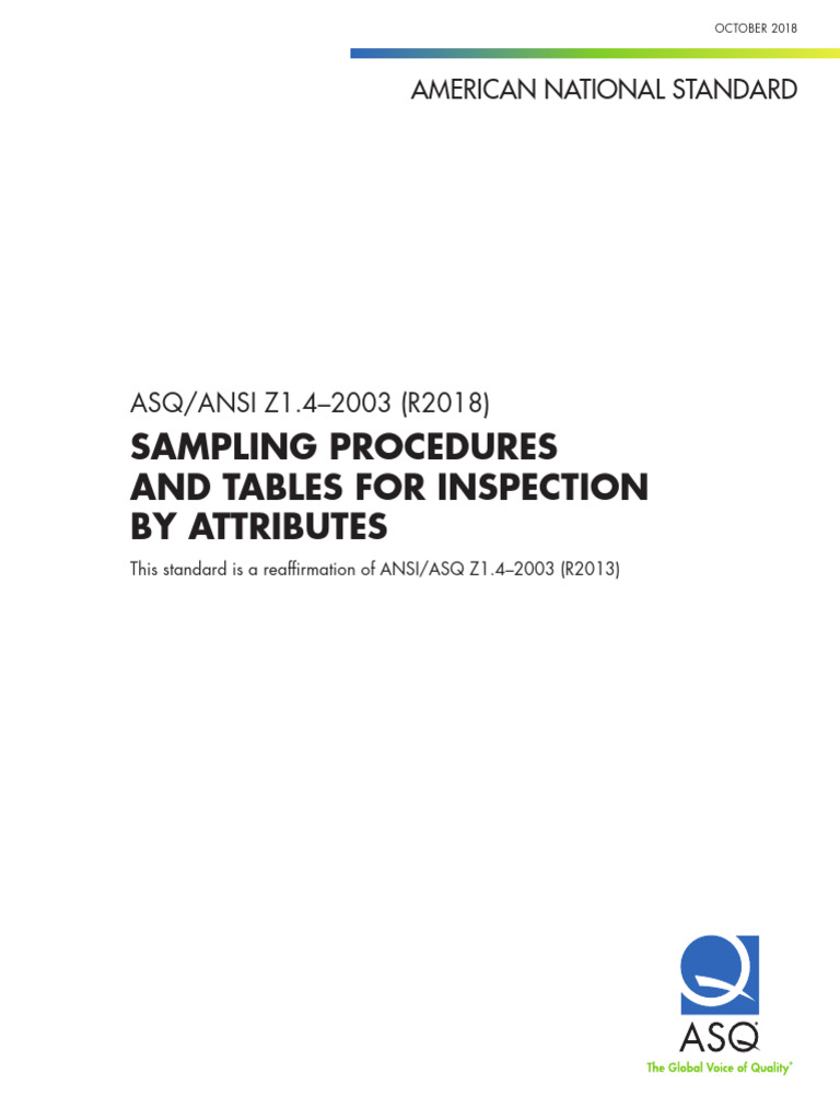 ANSI+ASQ+Z1.4+2003+(R2018) | PDF | Sampling (Statistics)