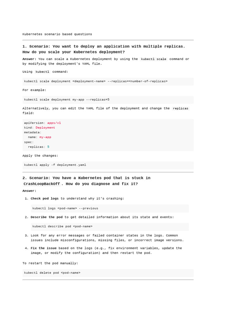 Kubernetes Scenario Based Questions | PDF | Software | Software Engineering