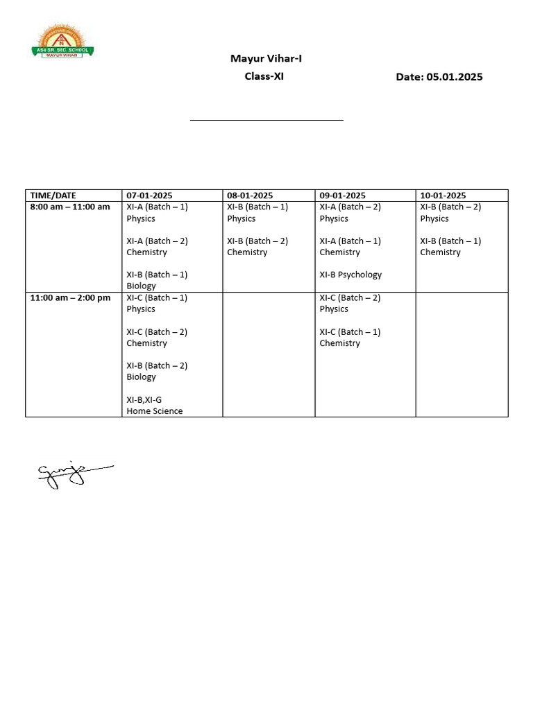 Practical Datesheet Class Xi | PDF