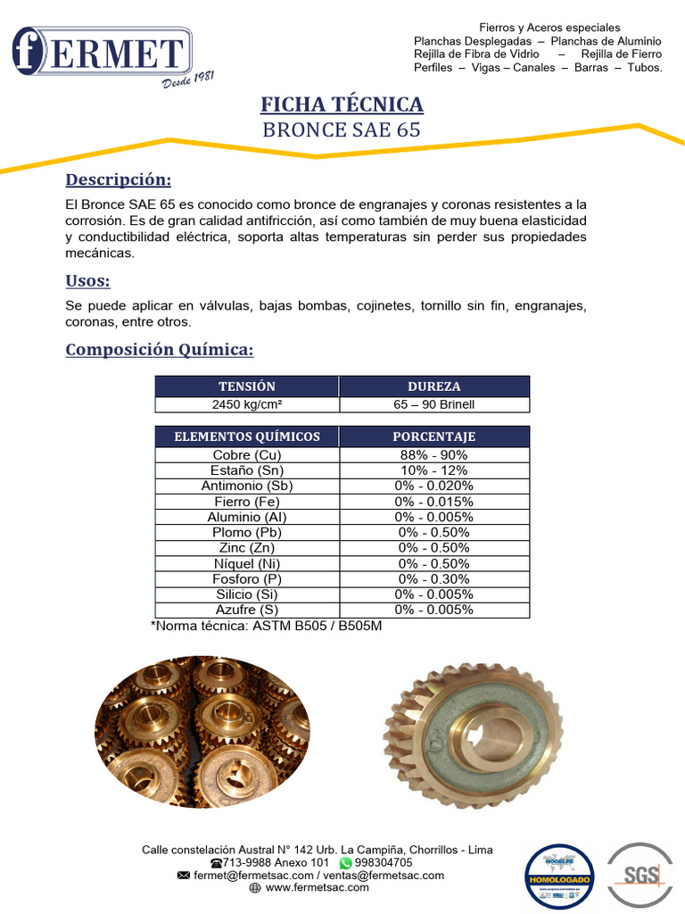 Ficha Técnica Bronce Sae 65 Pdf