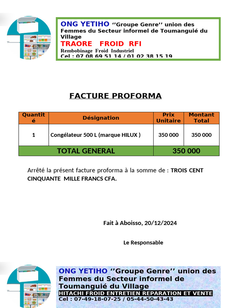 Facture Proforma Congélateurs 2024 | PDF