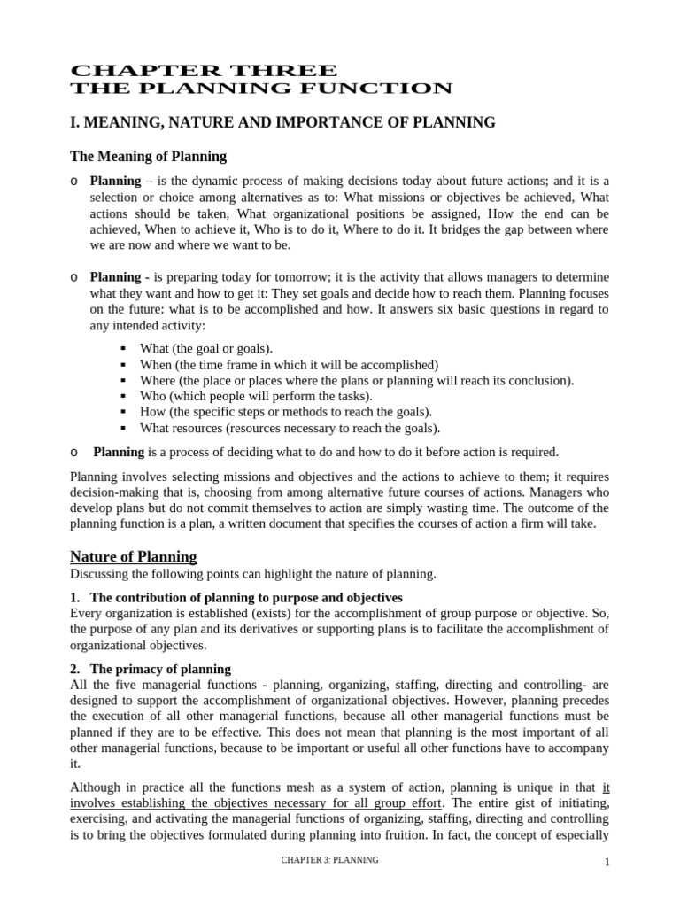 CHAPTER 3 Planning Final | PDF | Goal | Goal Setting