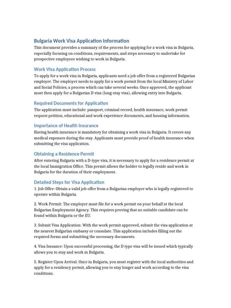 Bulgaria Work Visa Application Guide | PDF | Travel Visa | Employment