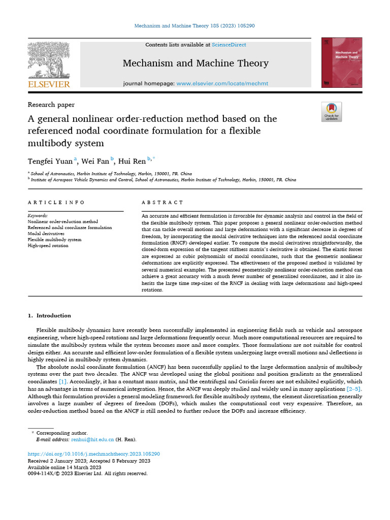 A General Nonlinear Order Reduction Method Based On The Re - 2023 - Mechanism An | PDF | Normal ...