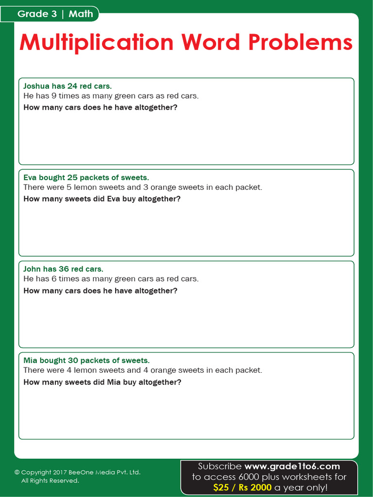 Multiplications Word Problems | PDF