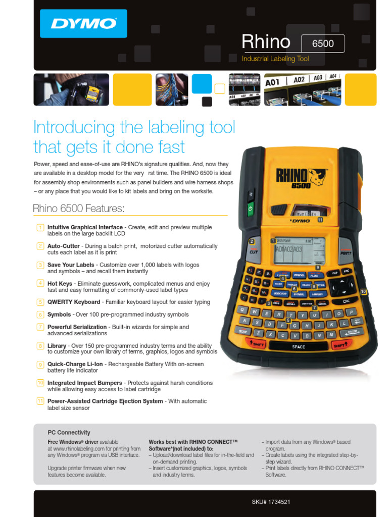 Dymo Rhino 6500 Data Sheet | PDF | Computer Keyboard | Polyvinyl Chloride