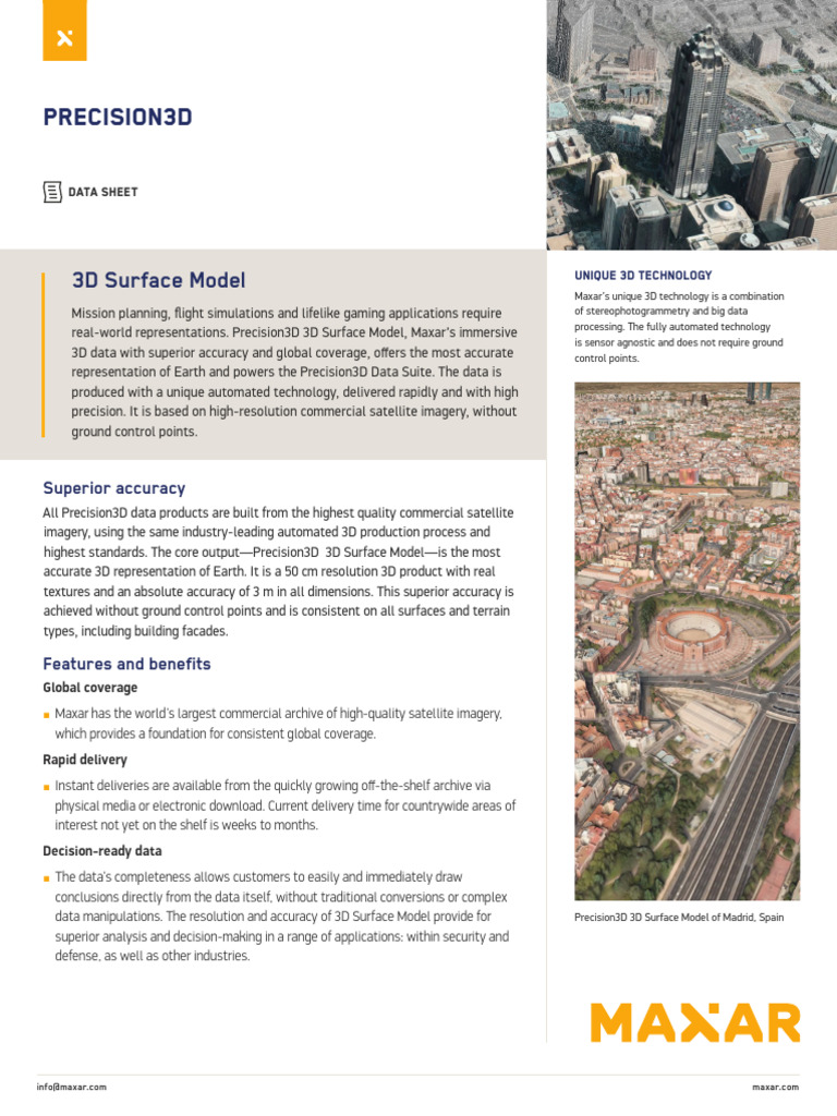 2025 01 04 Maxar Precision3d 3d Surface Model Data Sheet | PDF | 3 D ...