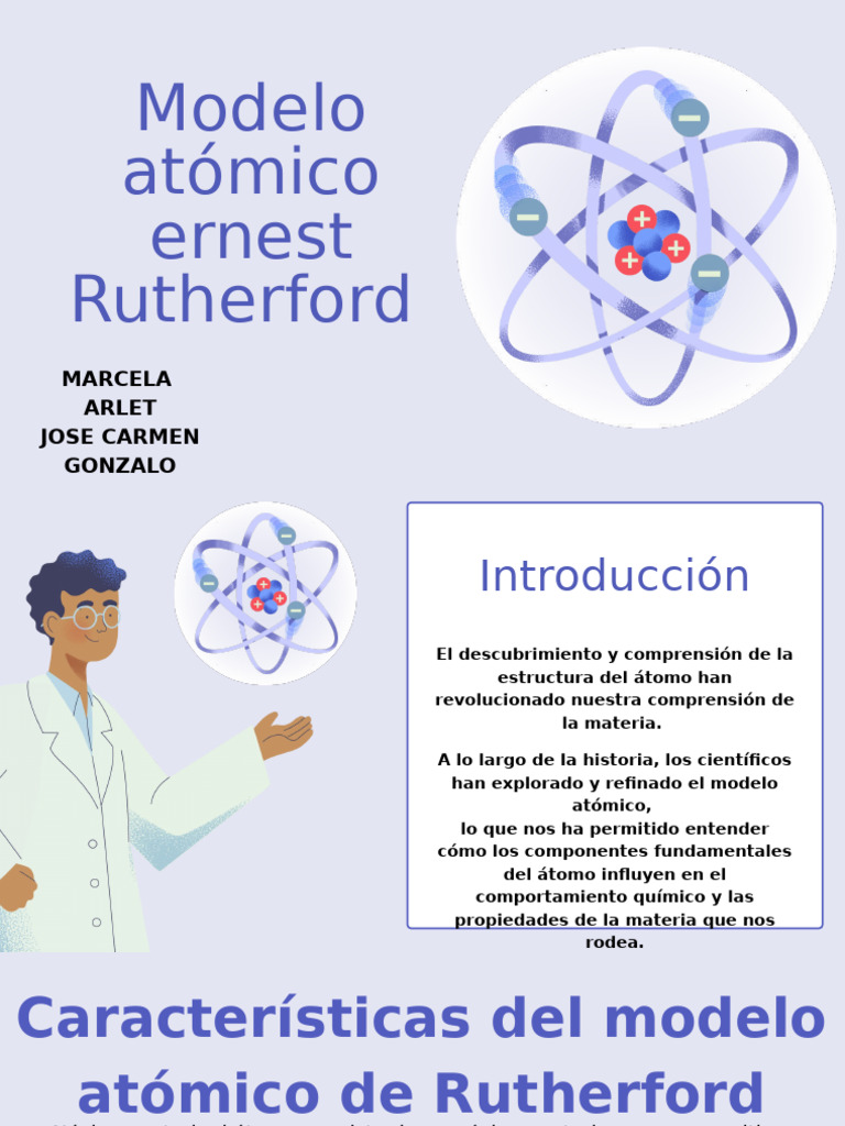 Presentación de Química Estructura del átomo Ilustrativa lavanda y rojo ...