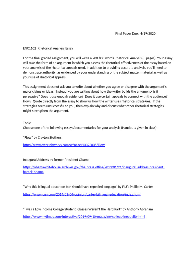 Rhetorical Analysis Essay | PDF | Essays | Rhetoric