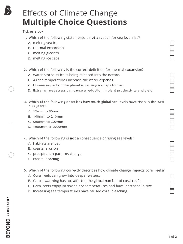 Climate Change Quiz Worksheet | PDF | Climate Change | Sea