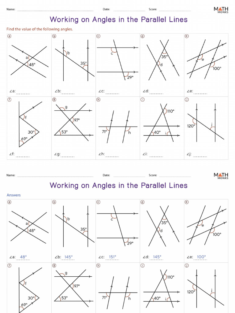 Angles in Parallel Lines Worksheet Ks3 | PDF