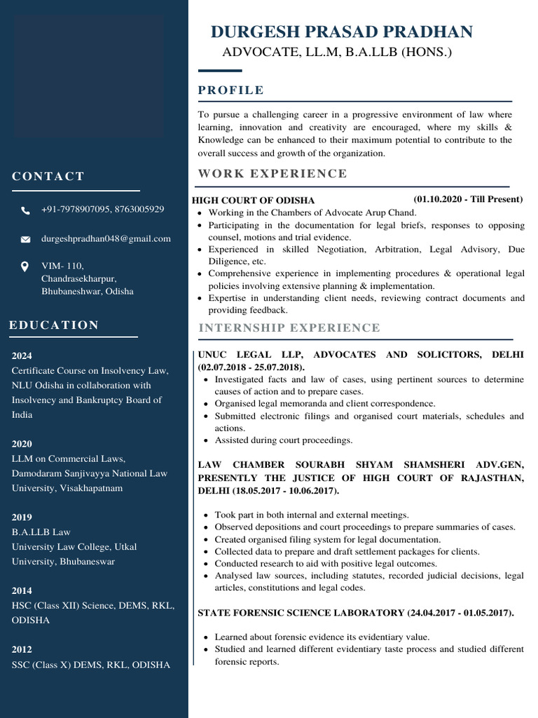 Durgesh Pradhan_CV Resume-2 | PDF | Brief (Law) | Advocate