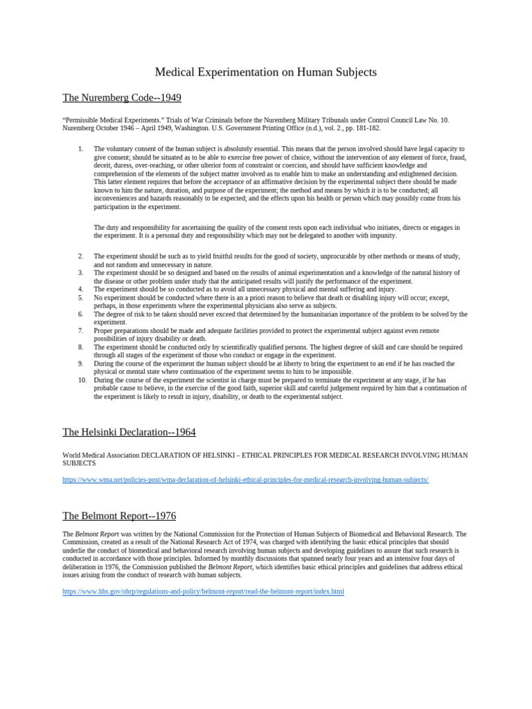 Medical Experimentation On Human Subjects | PDF | Experiment