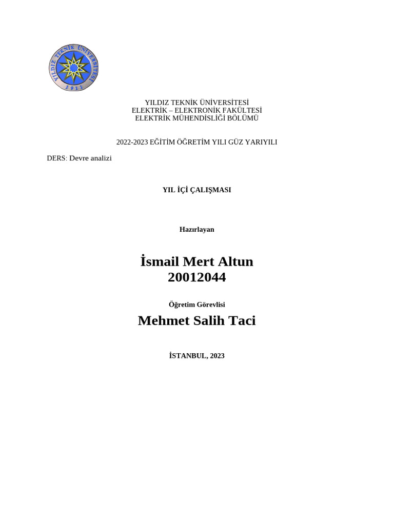 İsmail Mert Altun 20012044-Devre Analizi | PDF