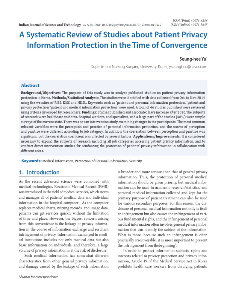 Patient Privacy Protection Studies in Korea | PDF | Information | Privacy