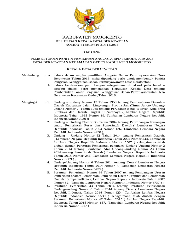 SK Kades Tetang Panitia BPD | PDF