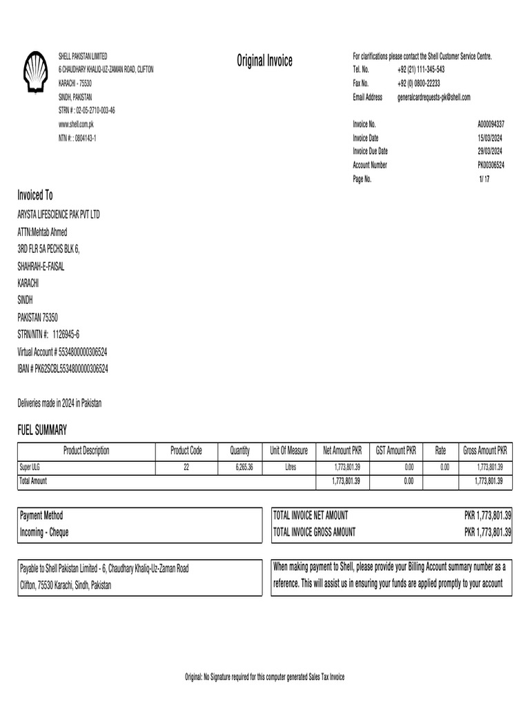 Euroshell A000094337 2024-03-15 | PDF | Value Added Tax | Invoice
