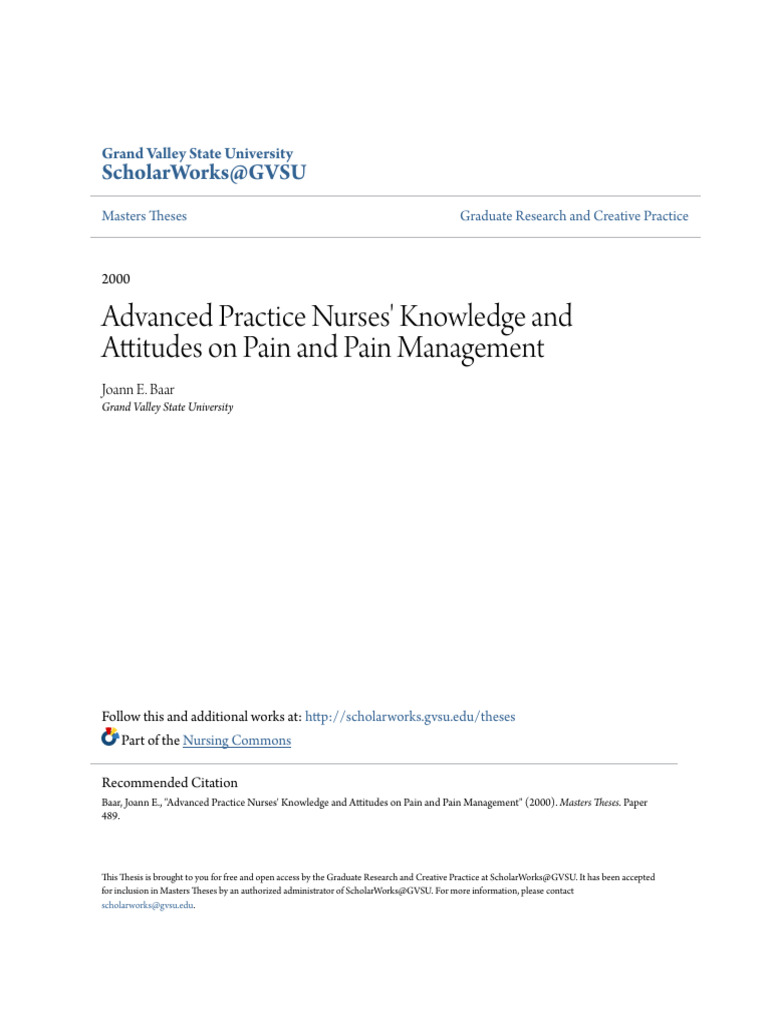 Advanced Practice Nurses' Knowledge and Attitudes On Pain and Pain ...
