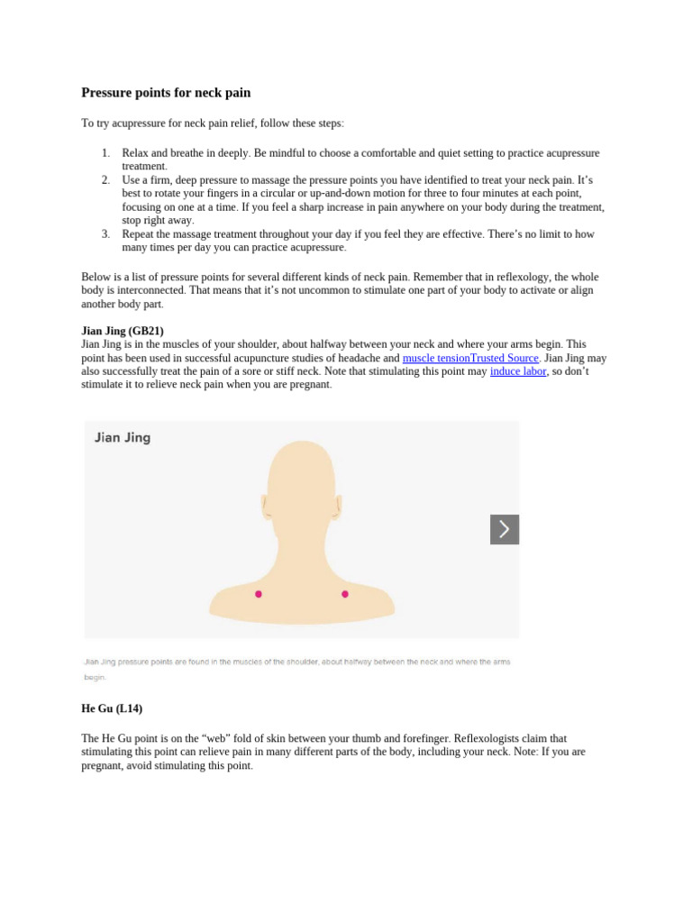 Pressure Points For Neck Pain | PDF | Acupressure | Acupuncture