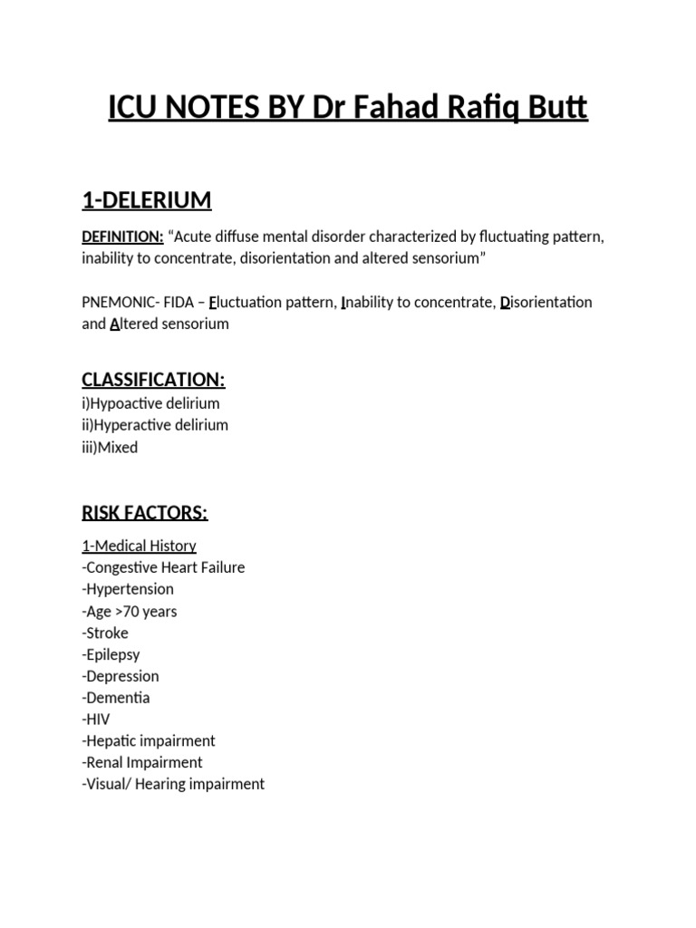 ICU Delirium and Ventilator Management Guide | PDF | Hemodialysis ...