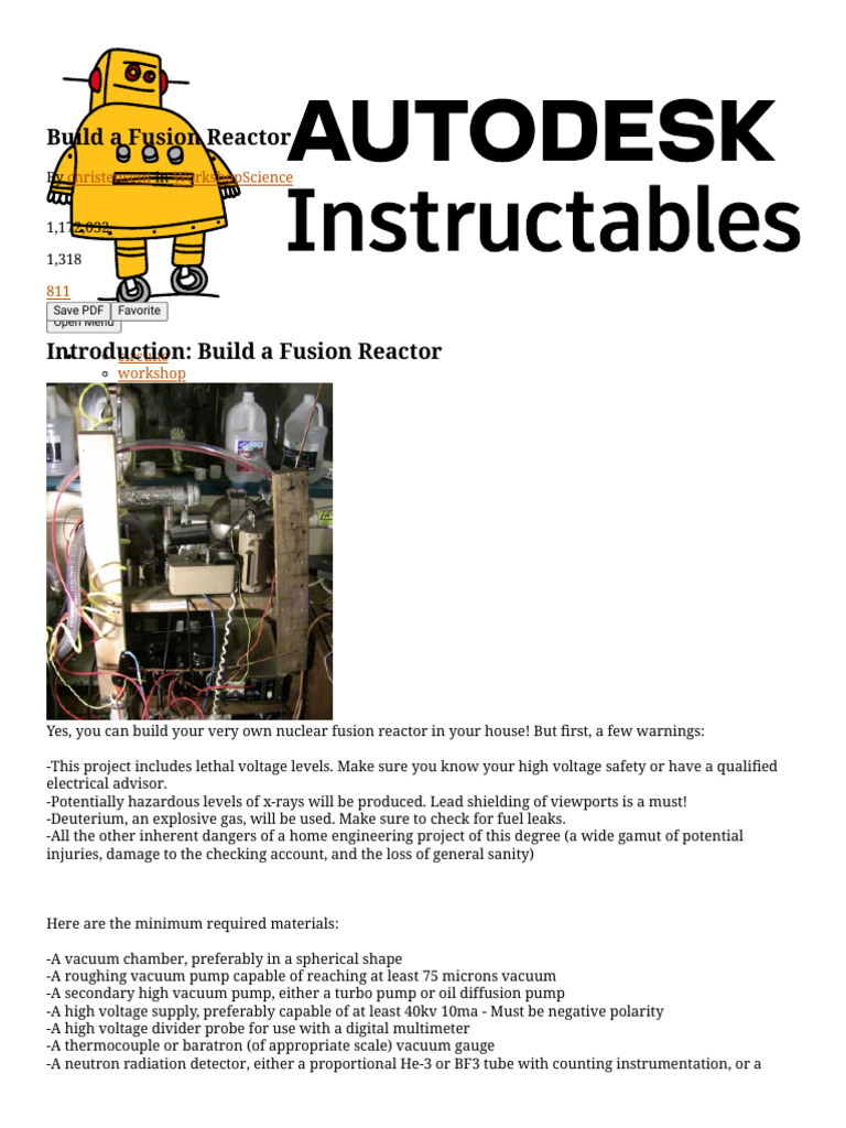 Build A Fusion Reactor - 7 Steps - Instructables | PDF | Vacuum Tube | Vacuum