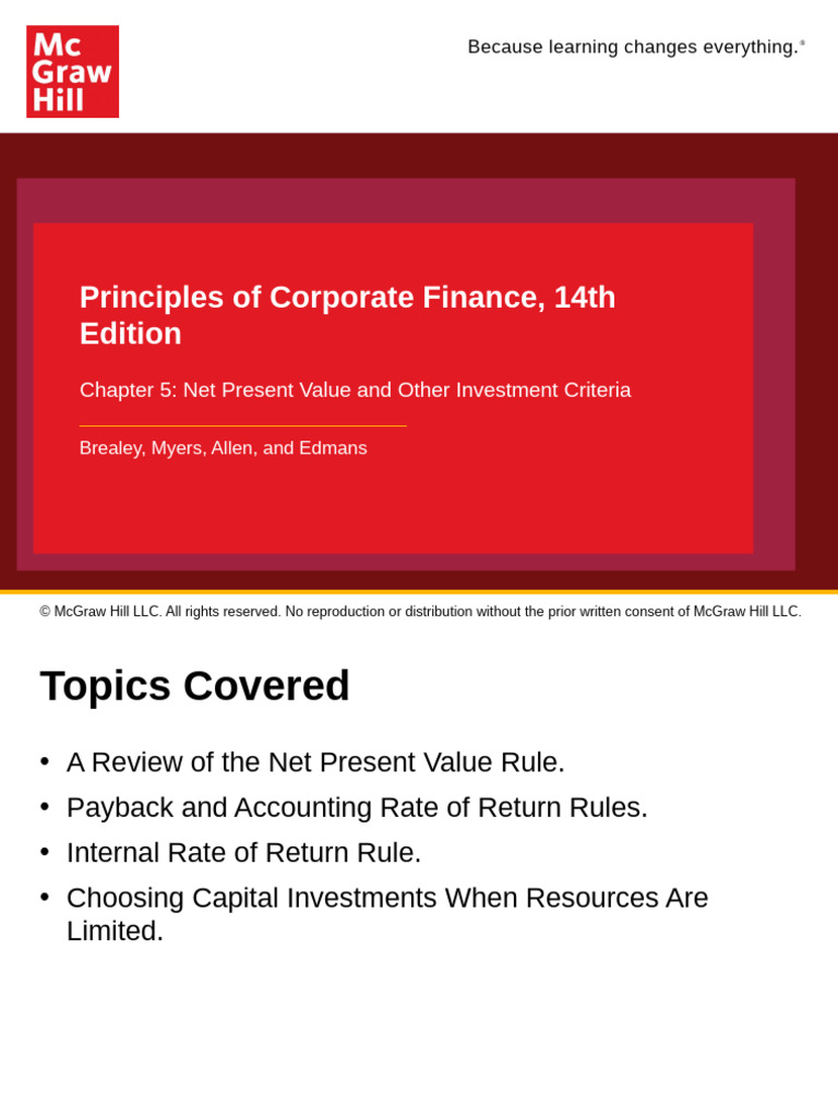 Brealey PCF 14e Chap005 PPT Accessible | PDF | Internal Rate Of Return | Net Present Value