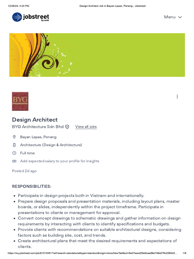 Job Advertisement - Design Architect Job - Jobstreet | PDF | Architect ...