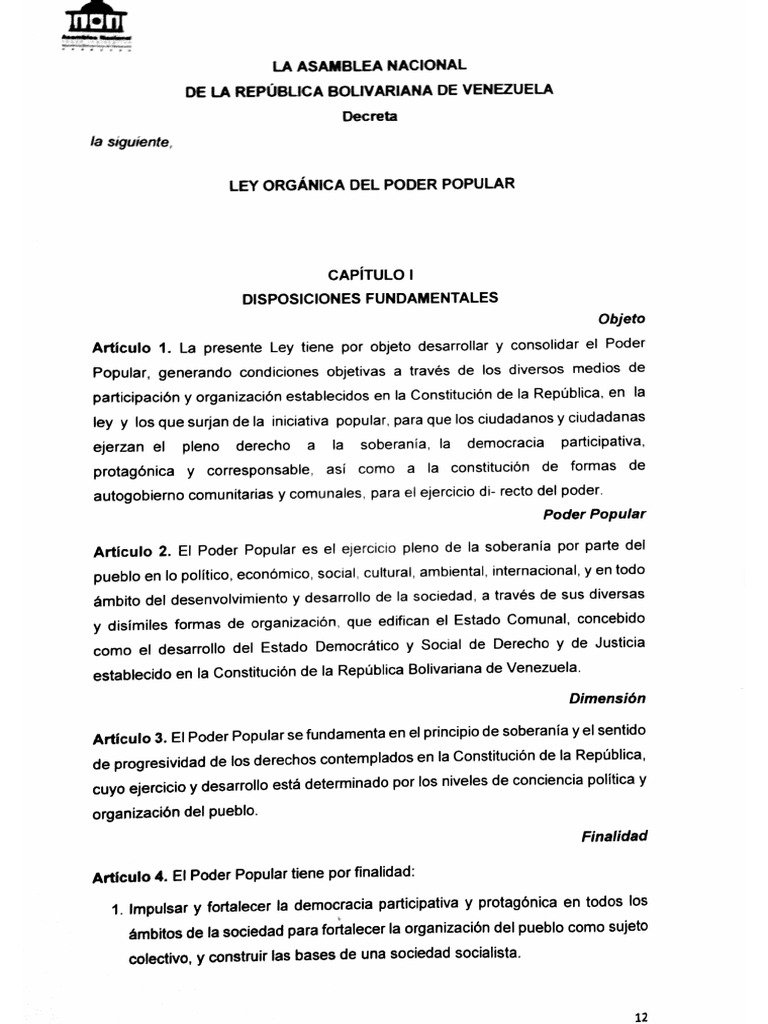 Ley Orgánica Del Poder Popular | PDF