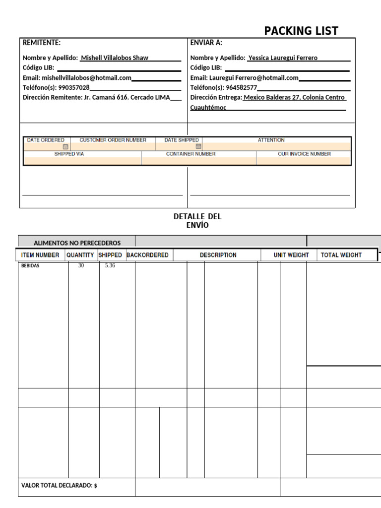 Nuevo Formato Packing List | PDF | aduana | Arancel