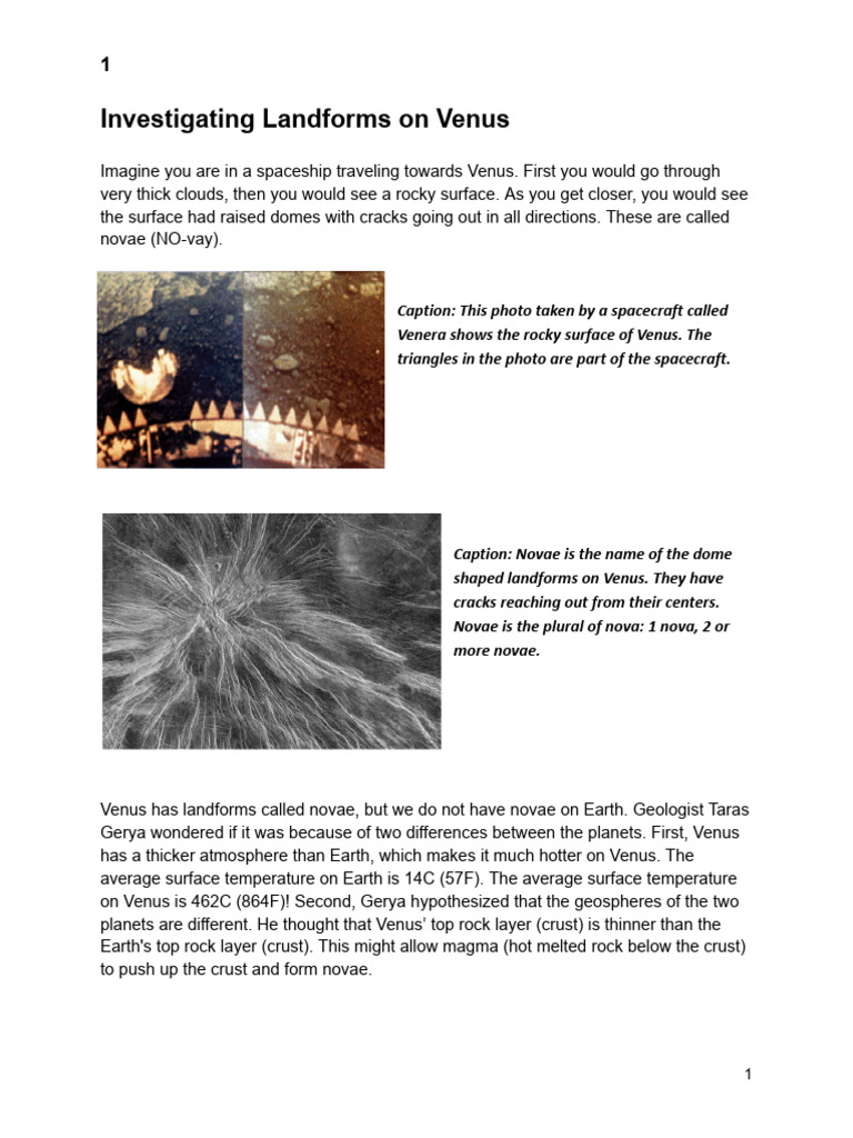 BC Investigating Landforms on Venus | PDF | Venus | Crust (Geology)