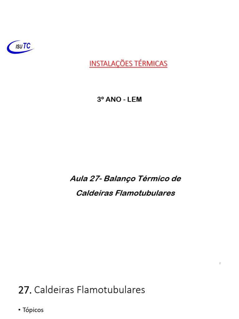 Aula 25 IT (Caldeiras Flamotubulares) | PDF | Caldeira | Combustão