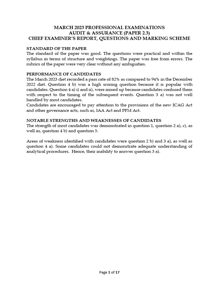Audit Assurance Paper 2.3march 2023 | PDF | Audit | Internal Control