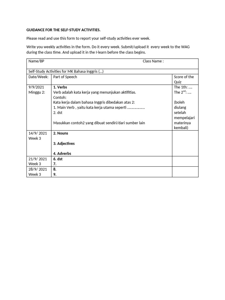Guidance for Self-Study Activities | PDF