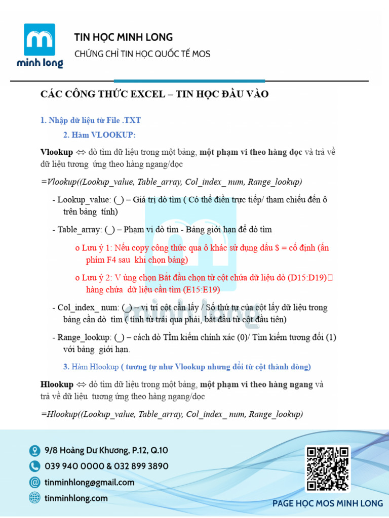 Các Công TH C Excel | PDF