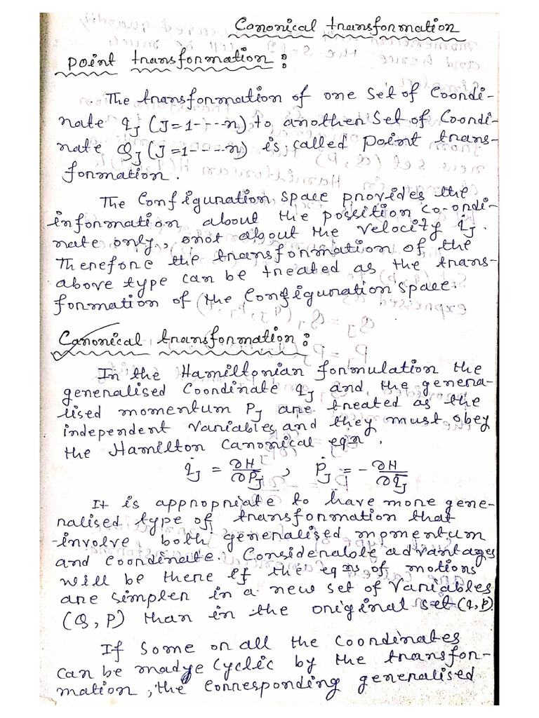 Canonical Transformation - 1 | PDF