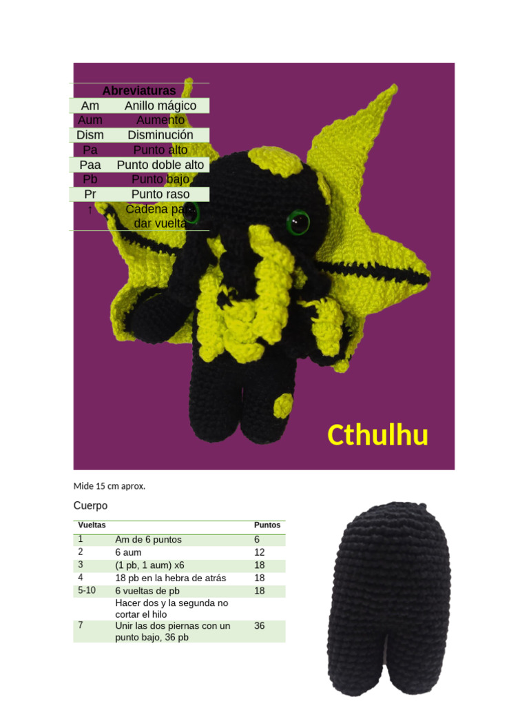 Patrón Amigurumi Cthulhu Detallado | PDF