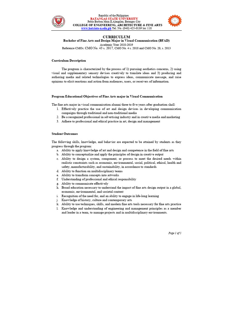 BFA in Visual Communication Curriculum | PDF | The Arts | Design