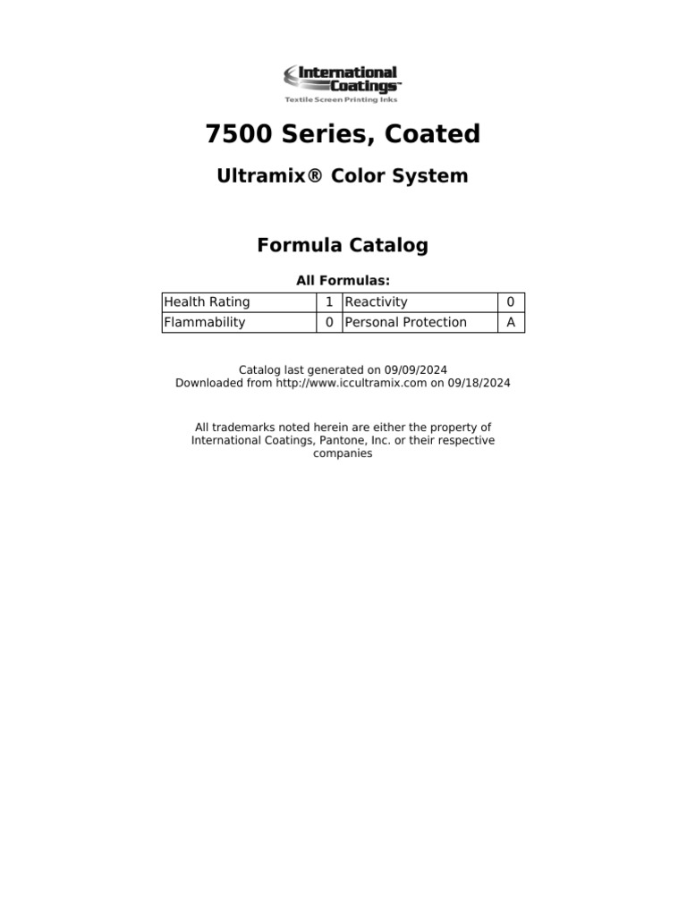 7500c Formula Catalog | PDF | Red | Magenta