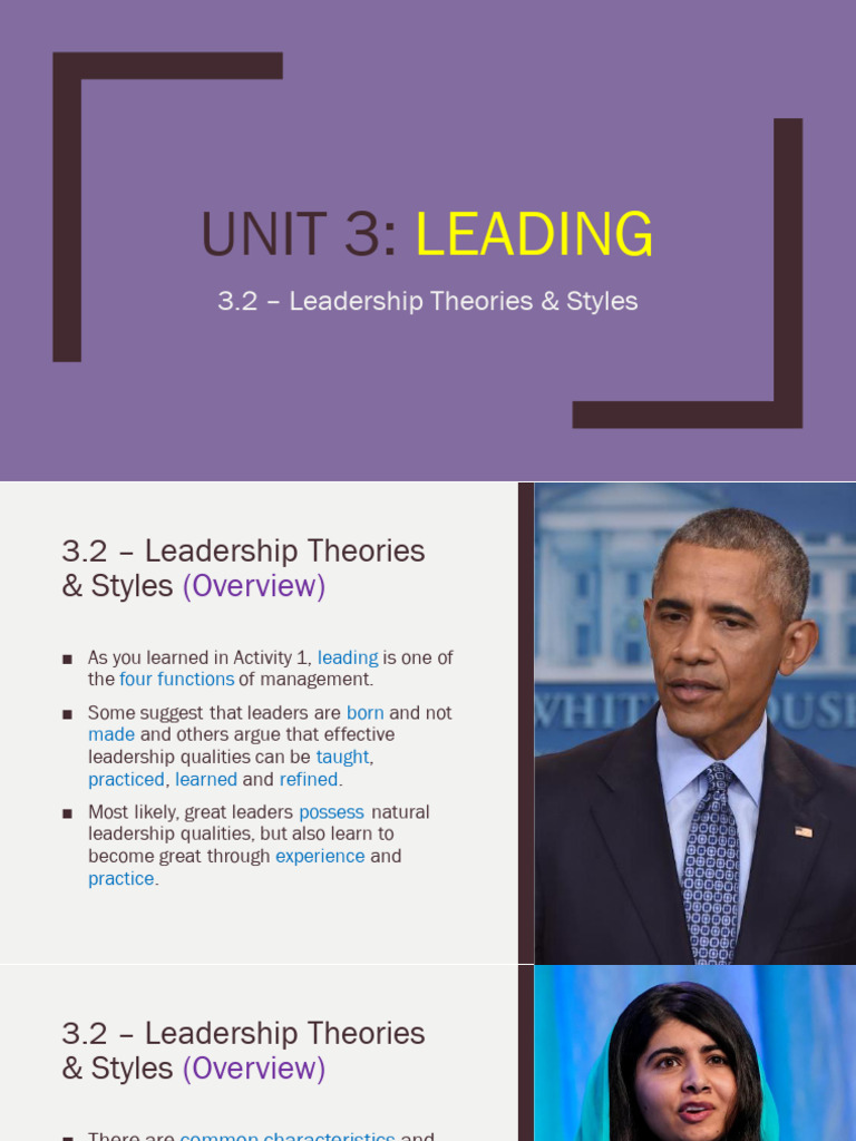 3.2 - Leadership Theory and Styles (Note) | PDF | Transformational ...