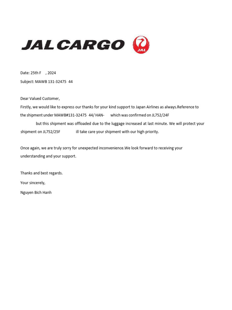 Shipment Update for MAWB 131-32475844 | PDF