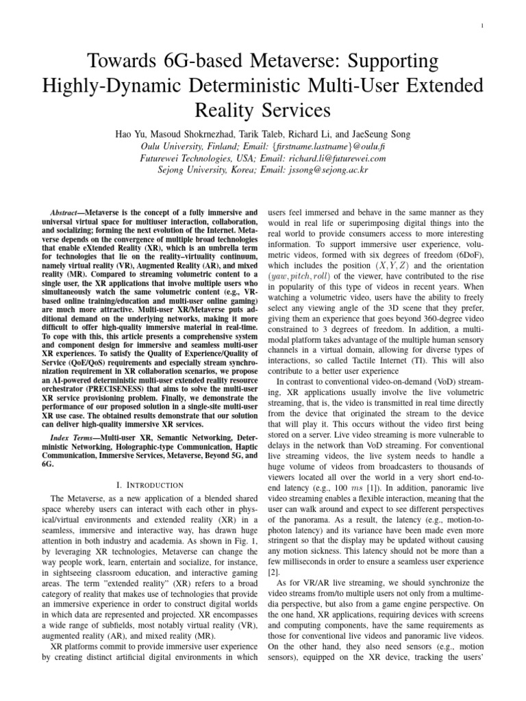 Towards 6G Metaverse | PDF | Virtual Reality | Augmented Reality