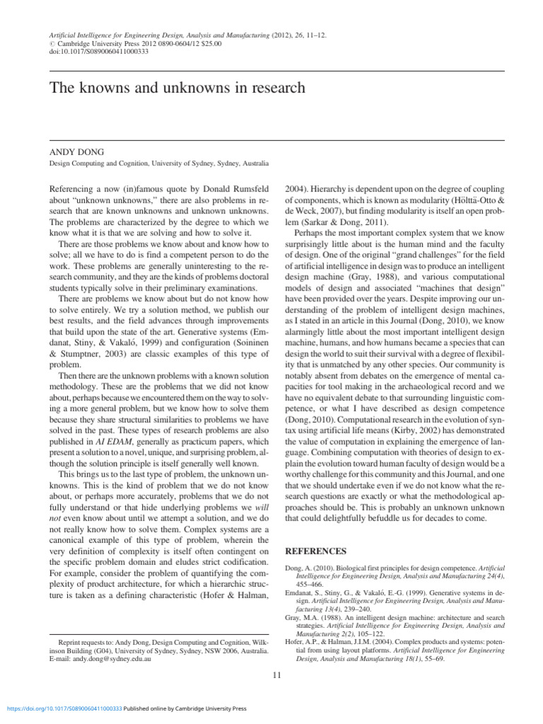 The Knowns and Unknowns in Research | PDF | Intelligence | Artificial Intelligence