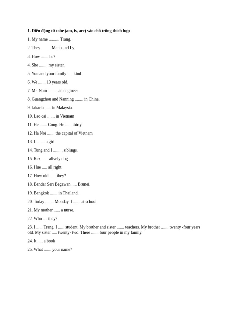 Điền Động Từ Tobe Vào Chỗ Trống | PDF